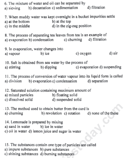 CBSE Class 6 Science Separation of Substances MCQs with Answers CBSE Class 6 Science Separation of Substances MCQs with Answers